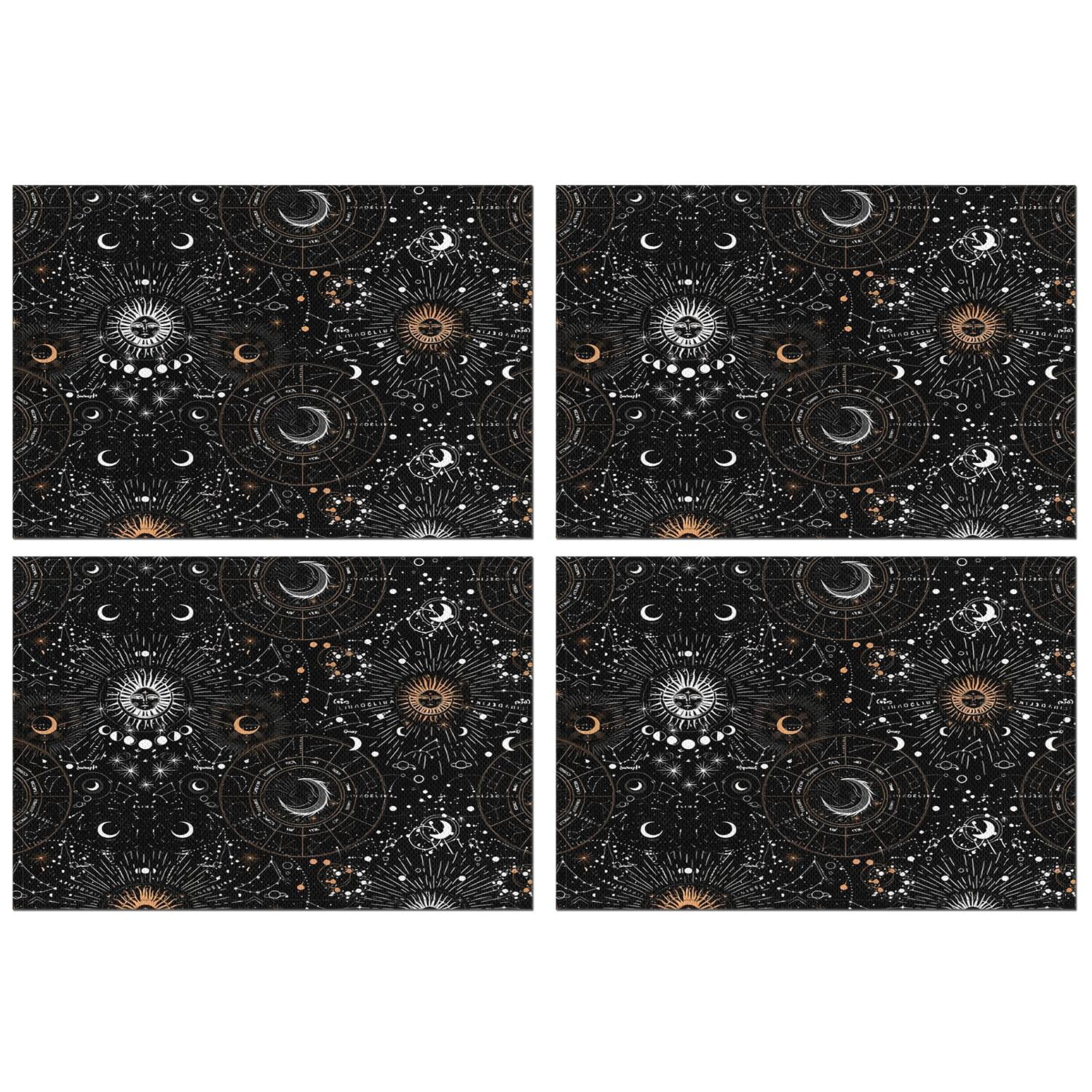 Black Gothic Sun Moon Star Pattern Summer Placemats Table Placemats Set ...