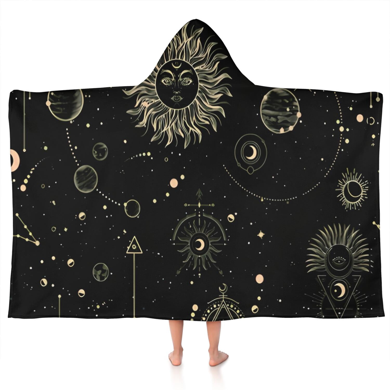 Black Gothic Sun Planet Moon Pattern Hooded Bath Towel，50"x30" for Ages ...