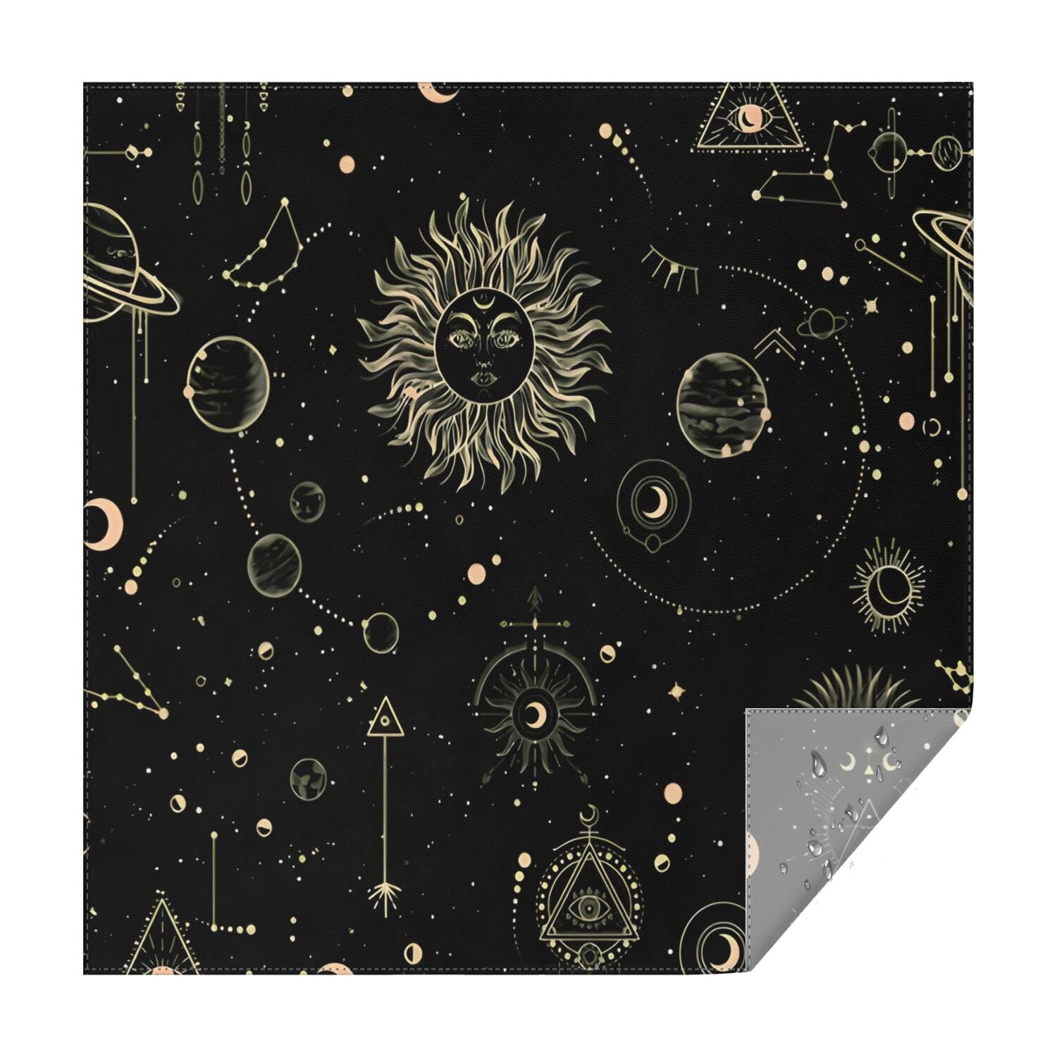 Black Gothic Sun Planet Moon Pattern Square Tablecloth,Waterproof ...