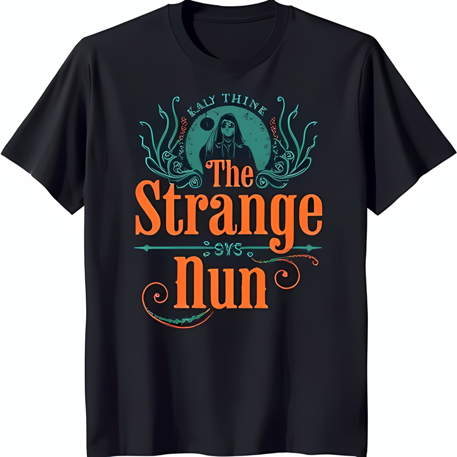 Black Gothic T-Shirt with Ornate Nun Design & Bold 'The Nun' Text ...