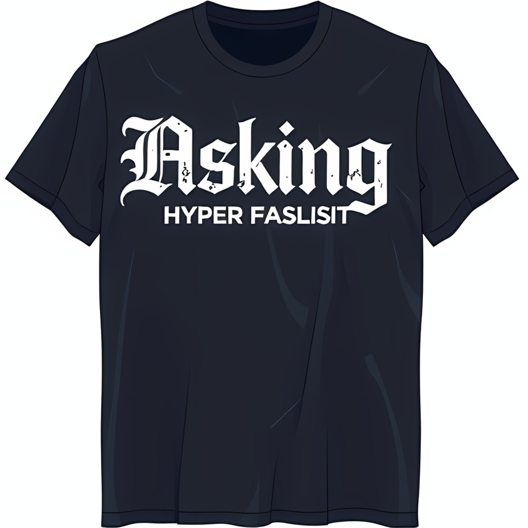 Black Gothic T-Shirt with White 'Asking' & 'Hyper Faslisit' Text Design ...