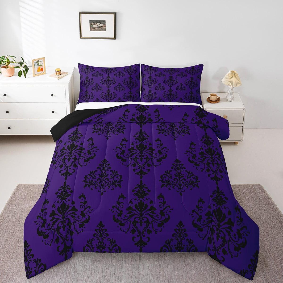 Black Gothic Comforter Set Adults Gray Damask Bedding Sets Gothic ...