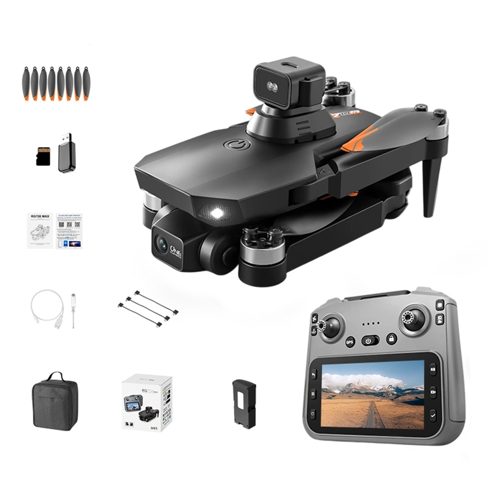 Black Gps Drone With 4.5 Inch Screen Remote Control Brushless Motor ...