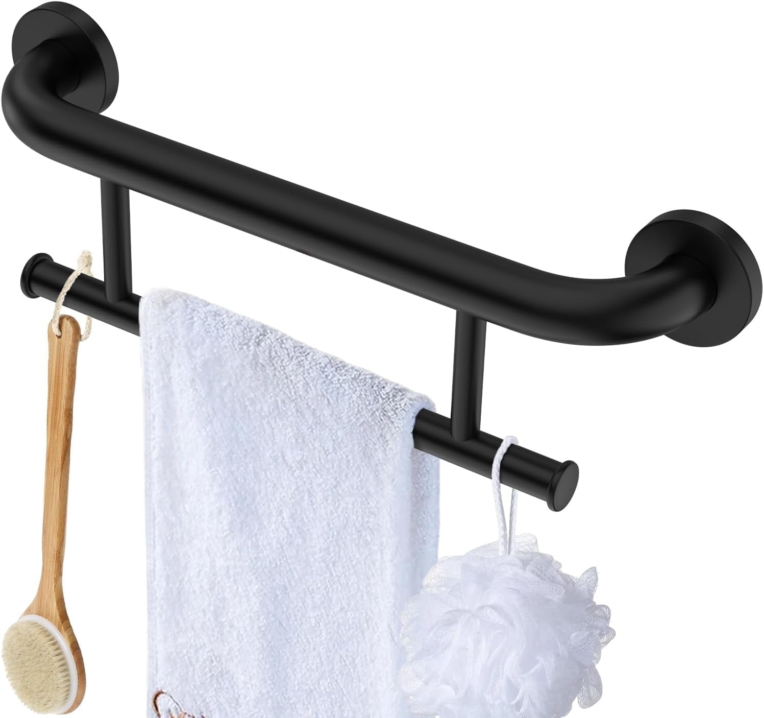 Black Grab Bar Towel Rack Combo, ZUEXT Handicap Towel Bar for Bathroom ...