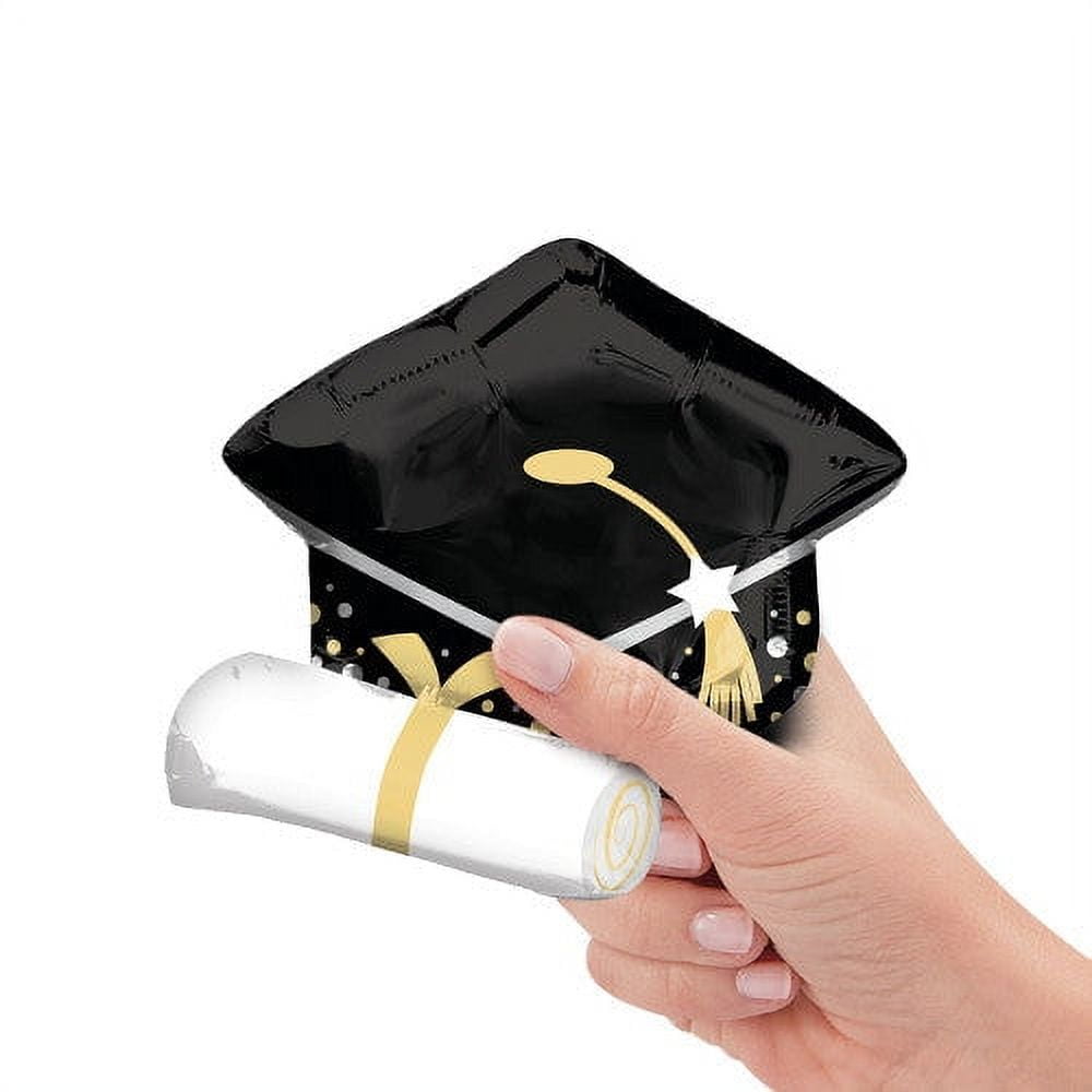 Black Grad Cap & White Diploma Mini Shape (Air-Fill Only) Foil Mylar ...
