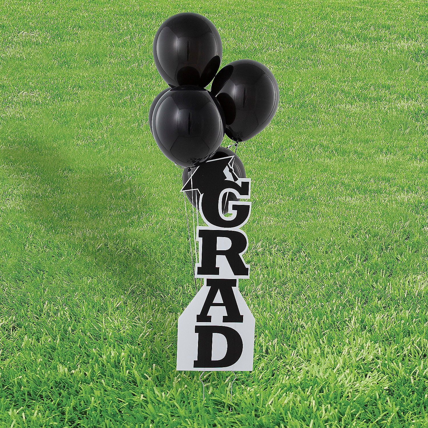 Black Grad Vertical Yard Sign Kit with 11" Black Latex Balloons - 21 Pc ...