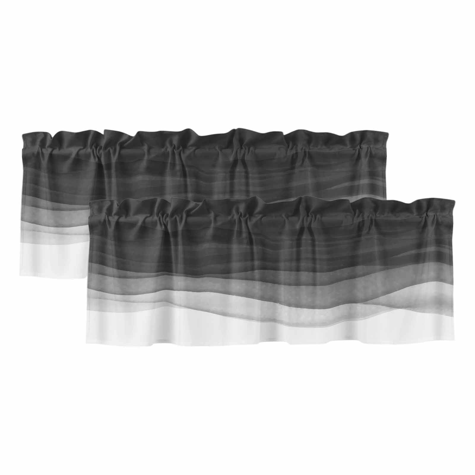 Black Gradient 2 Panels Kitchen Valance, Watercolor Abstract Black ...