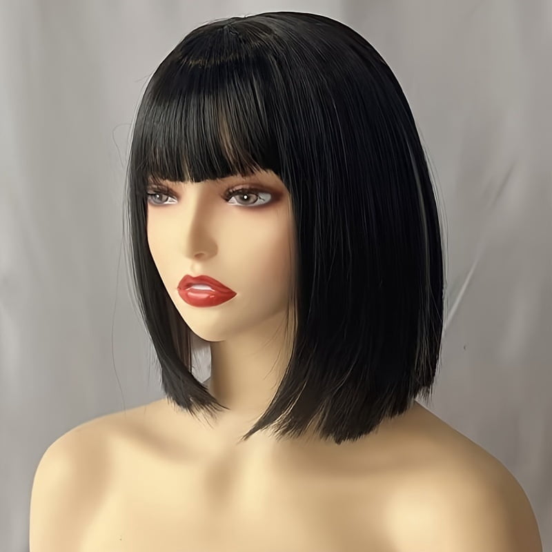 Black Gradient Granny Gray Full Wig with Full Bangs - Short Hair Style ...