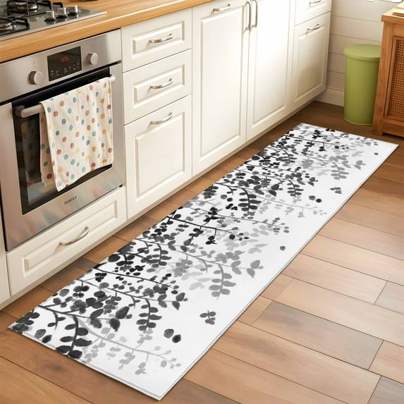 Black Gradient Leaf Runner Rugs 2x6 ft Rustic Eucalyptus Leaves Farm ...