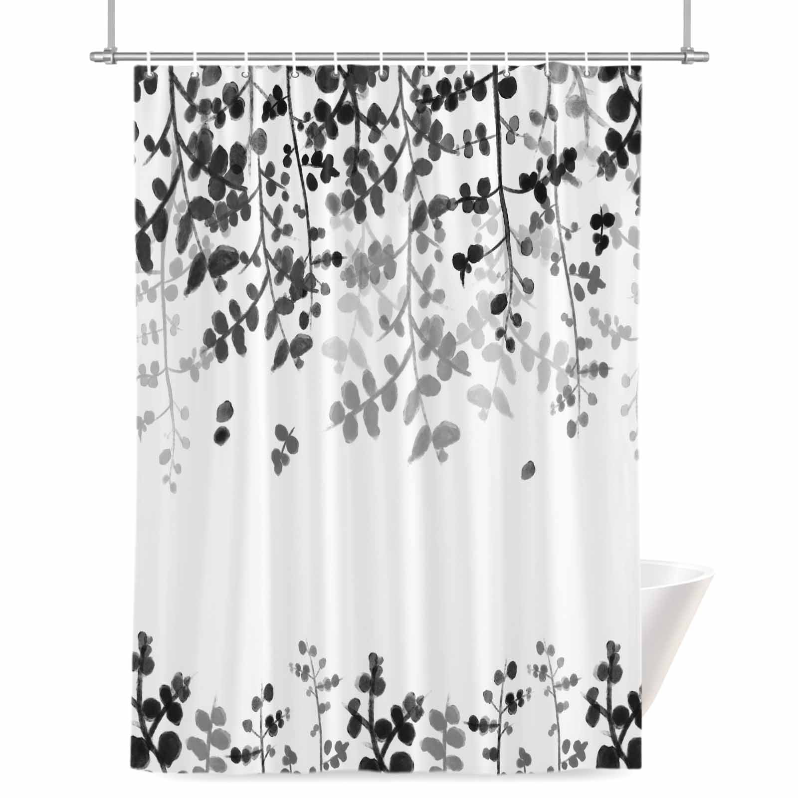 Black Gradient Leaf Shower Curtains for Bathroom, Rustic Eucalyptus ...