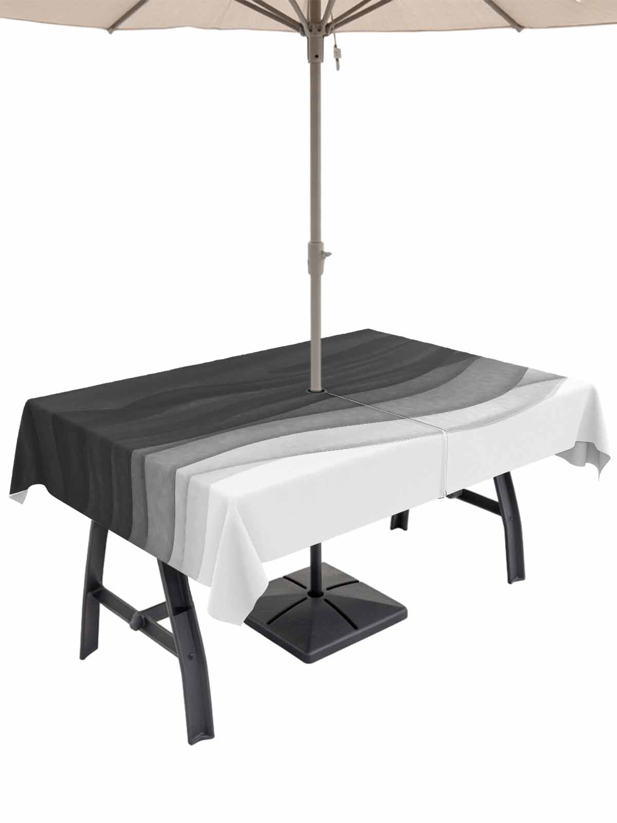 Black Gradient Rectangle Outdoor Tablecloth with Umbrella Hole ...