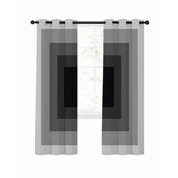 Black Gradient Squares Blackout Curtains 2 Panels Set Softness Layers ...