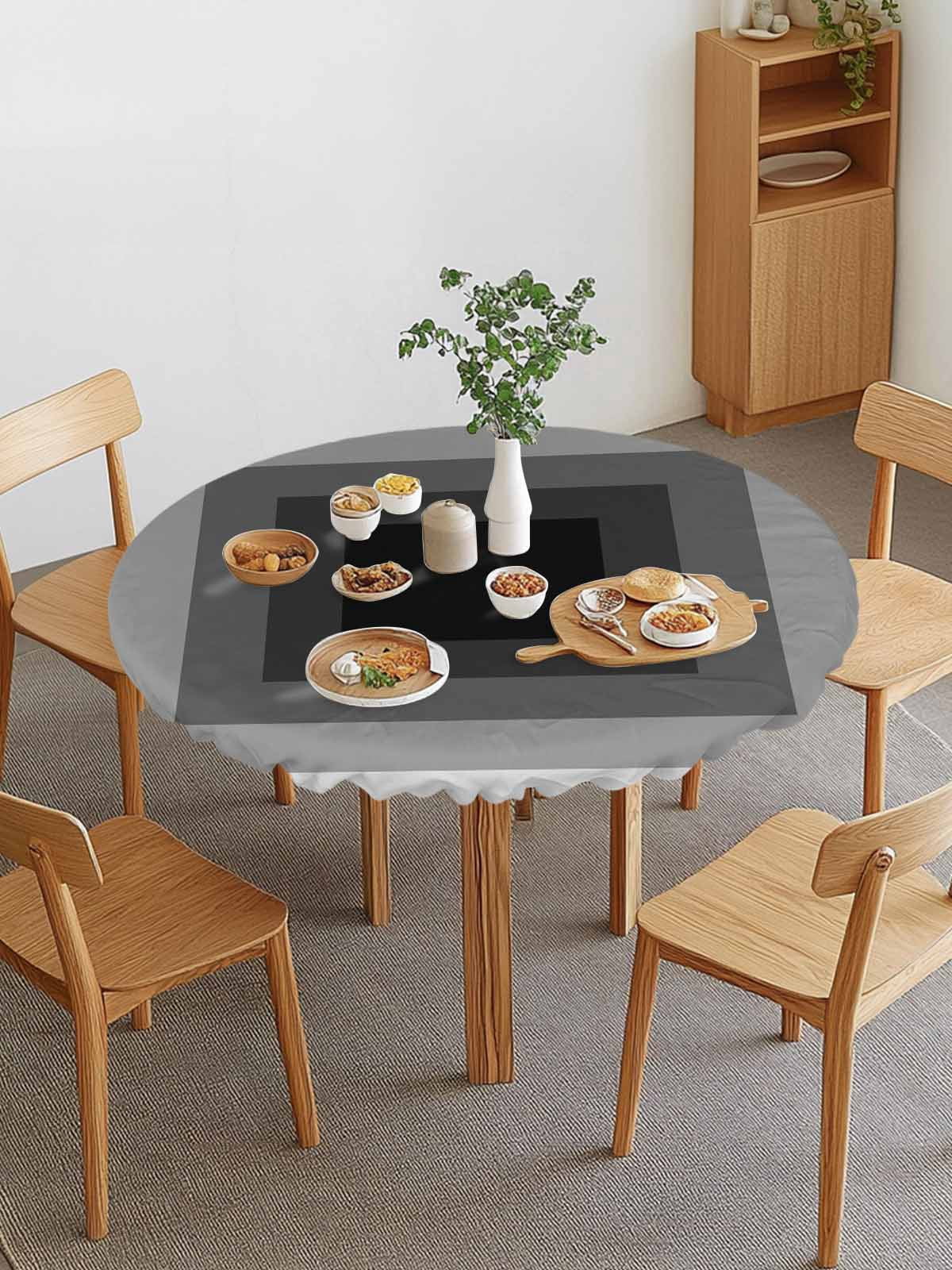 Black Gradient Squares Round Fitted Tablecloth with Elastic Edge ...
