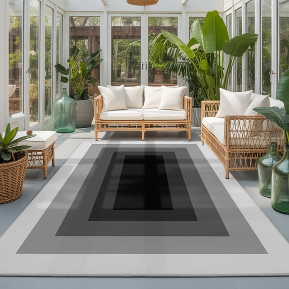 Black Gradient Squares Washable Living Room Rugs 6'x9', Softness Layers ...