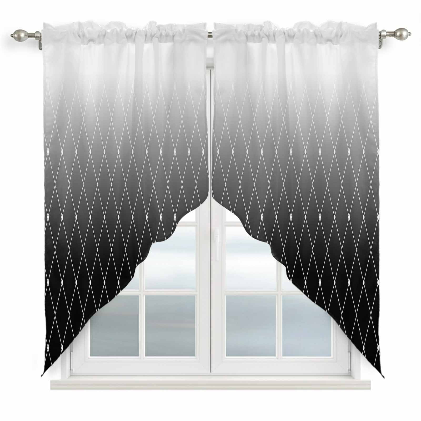 Black Gradient Texture Swag Curtain Valance for Window 2 Panels Rhombus ...