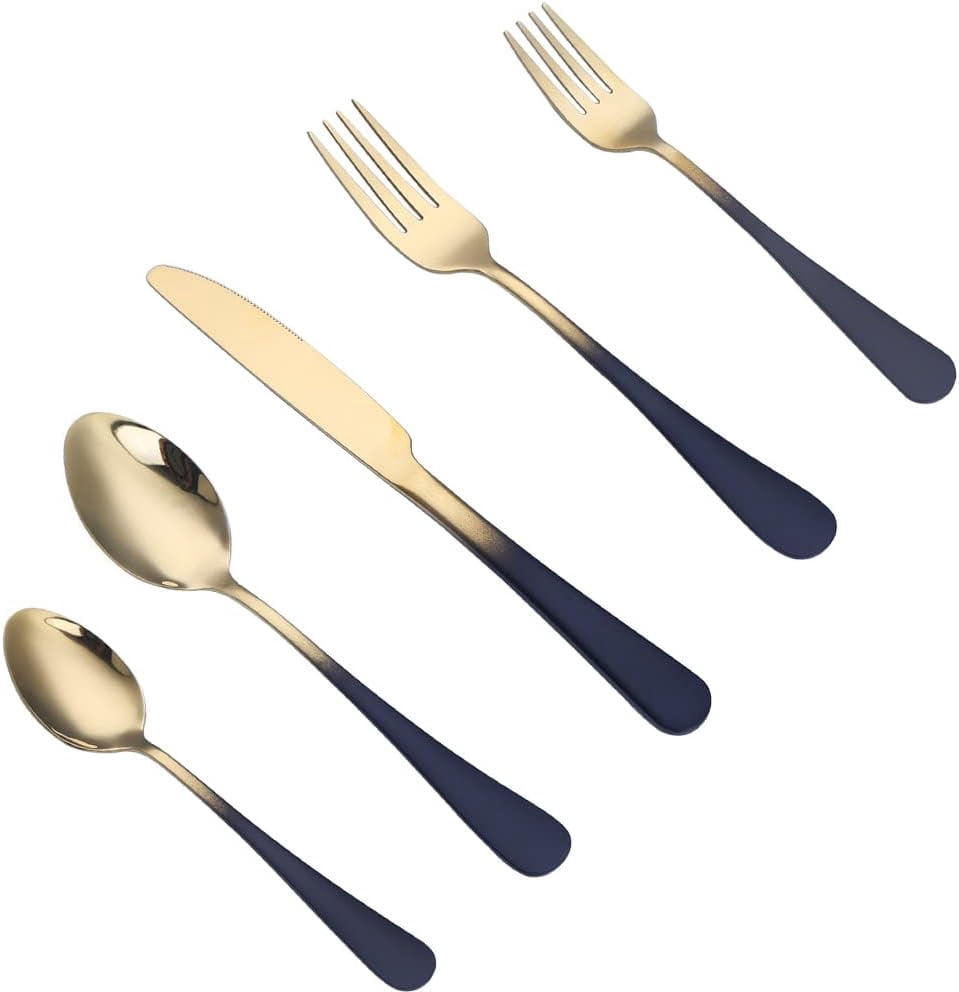 Black Gradual Change Gold Silverware Set 30 Piece Stainless Steel ...