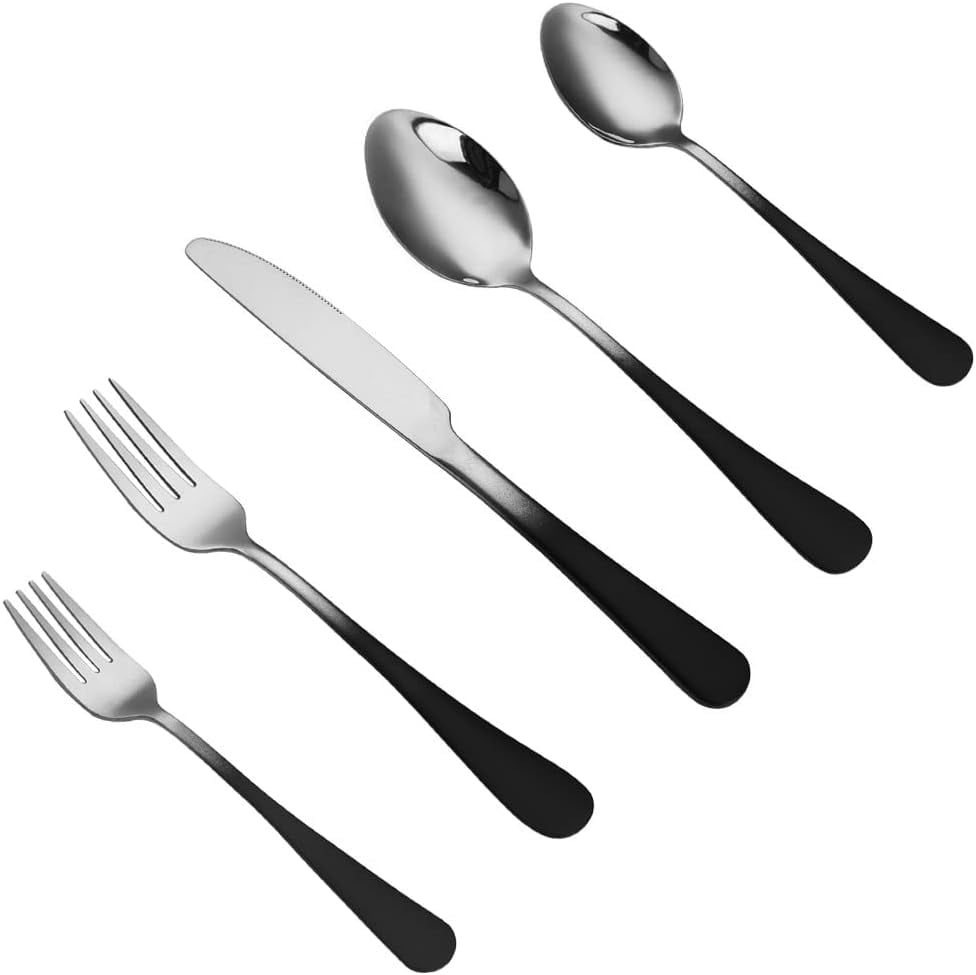 Black Gradual Change Gold Silverware Set 30 Piece Stainless Steel ...