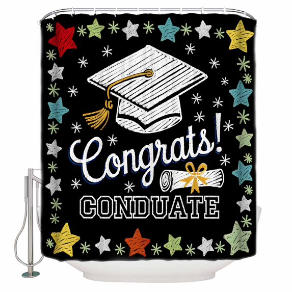 Black Graduation Bathroom Shower Curtains with 12 Hooks Polyester ...