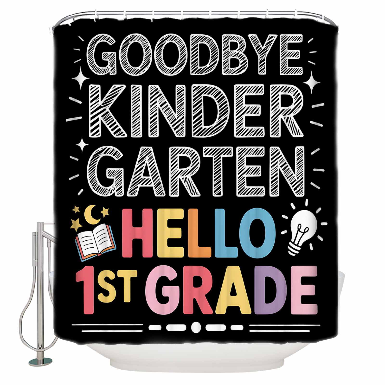 Black Graduation Bathroom Shower Curtains with 12 Hooks Polyester ...