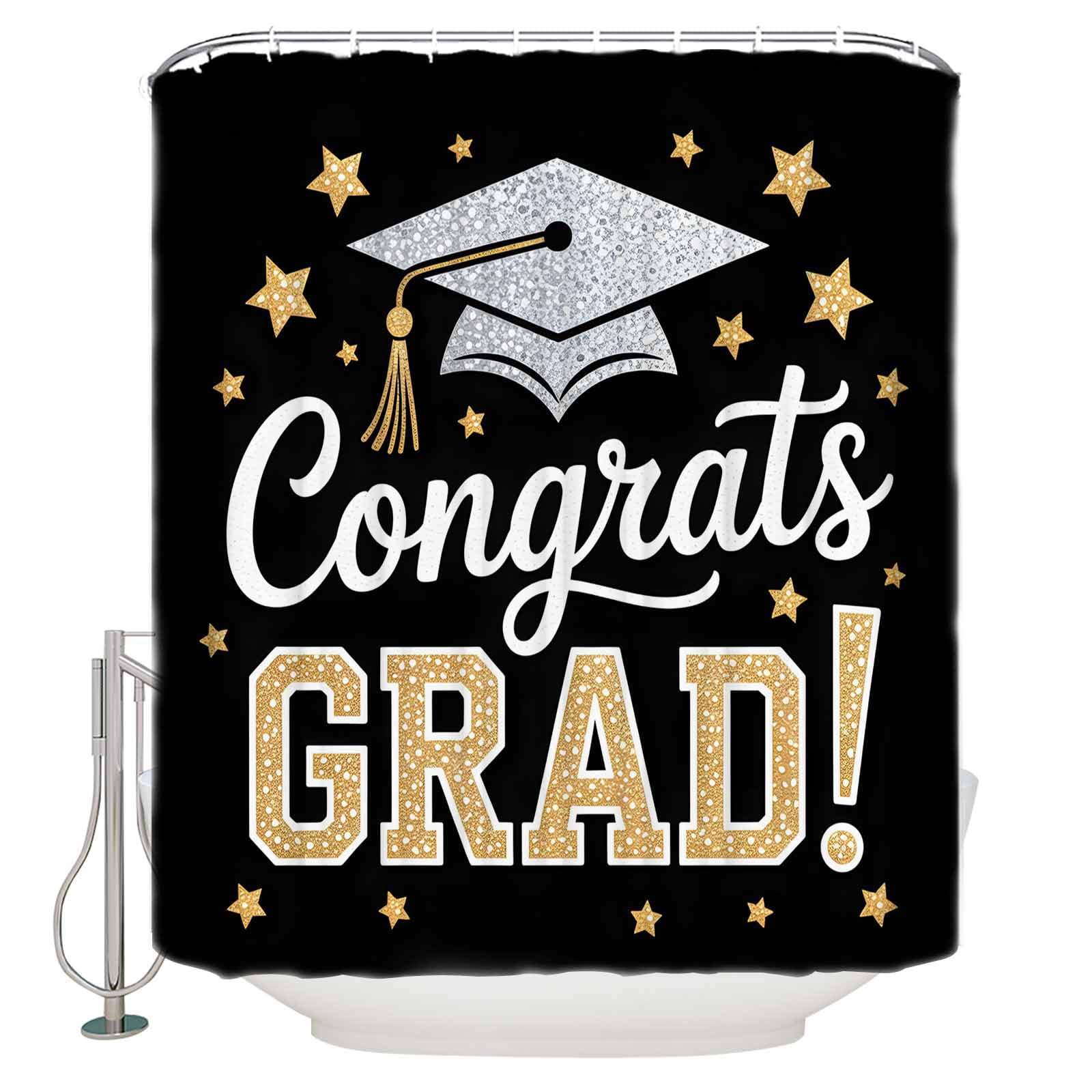 Black Graduation Bathroom Shower Curtains with 12 Hooks Polyester ...