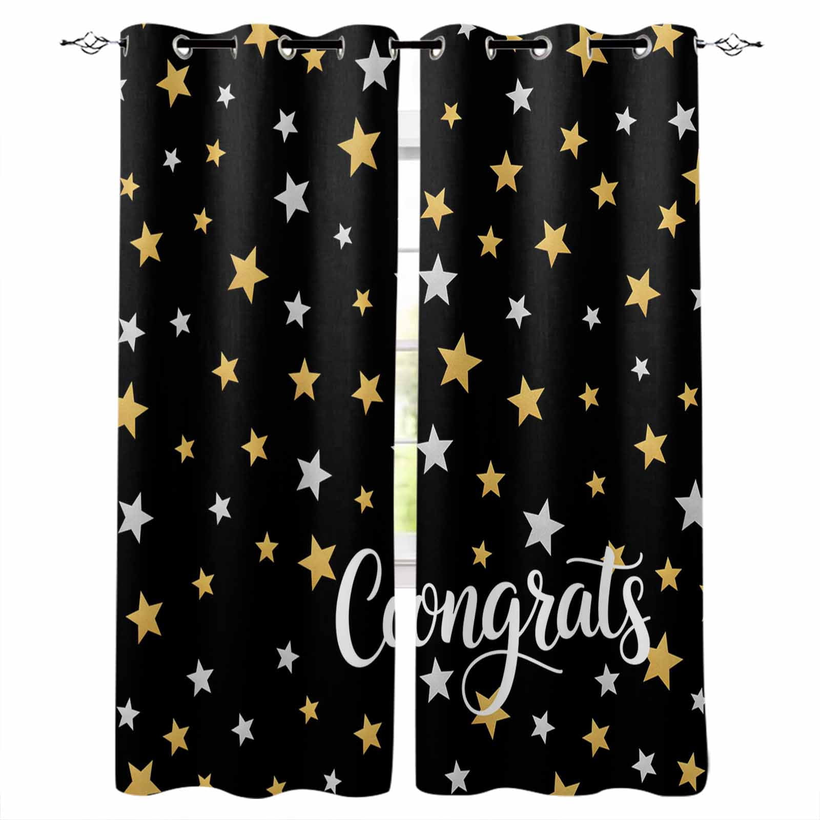Black Graduation Blackout Curtains for Bedroom/Living Room, Stars ...
