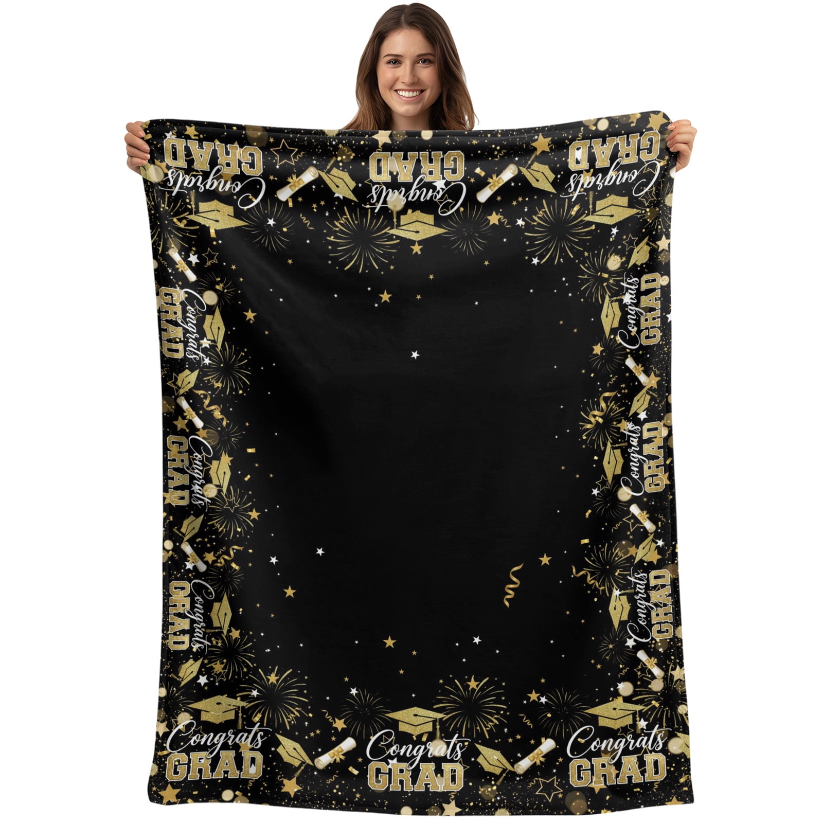 Black Graduation Blanket Soft Cozy Warm Throw Blanket for Couch, Plush ...