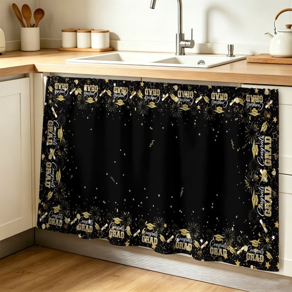 Black Graduation Cabinet Curtains for Shelves, Golden Celebration ...