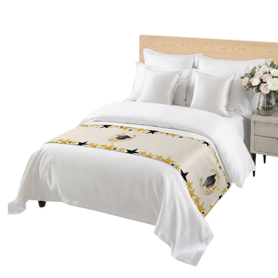 Black Graduation Cap Bed Runner Queen Size Modern Gold Star Border ...