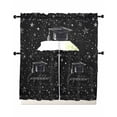 Black Graduation Cap Kitchen Curtains Set for Windows 3 Piece Cafe ...
