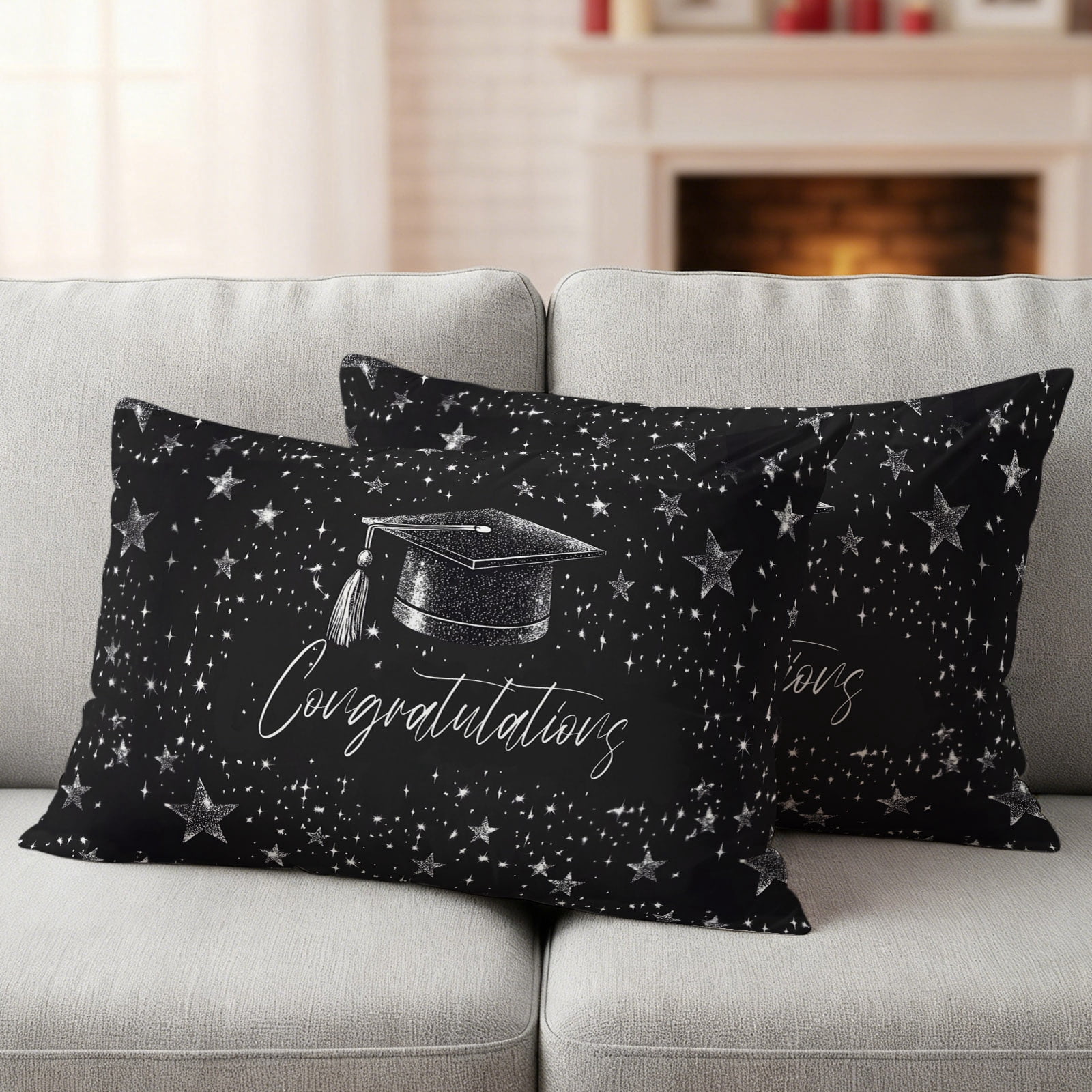 Black Graduation Cap Outdoor Waterproof Throw Pillow Covers 20x12 Set ...
