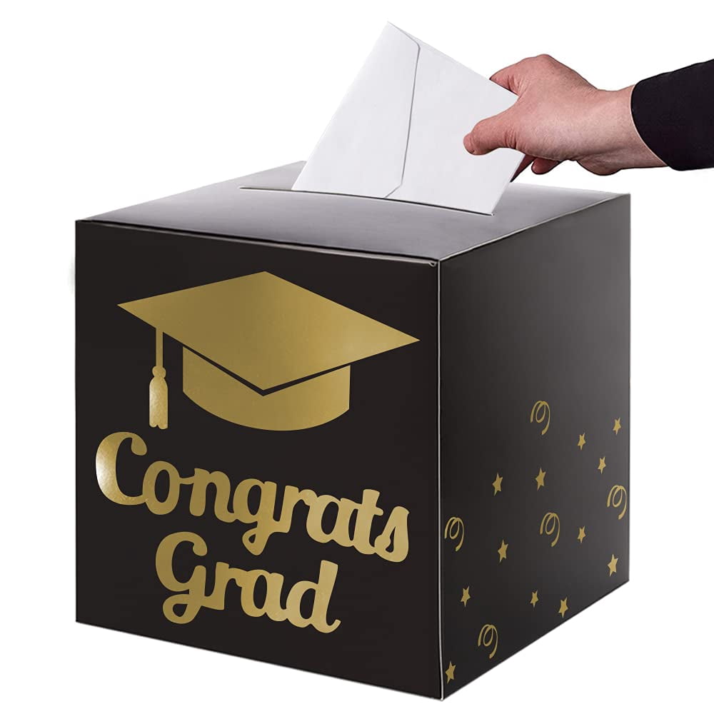 Black Graduation Card Box, Foldable Cardboard Holder for Grad Party ...