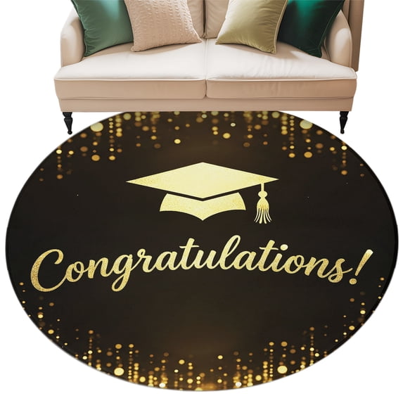 Black Graduation Celebration Round Rug 8ft Washable Circle Rugs Non ...