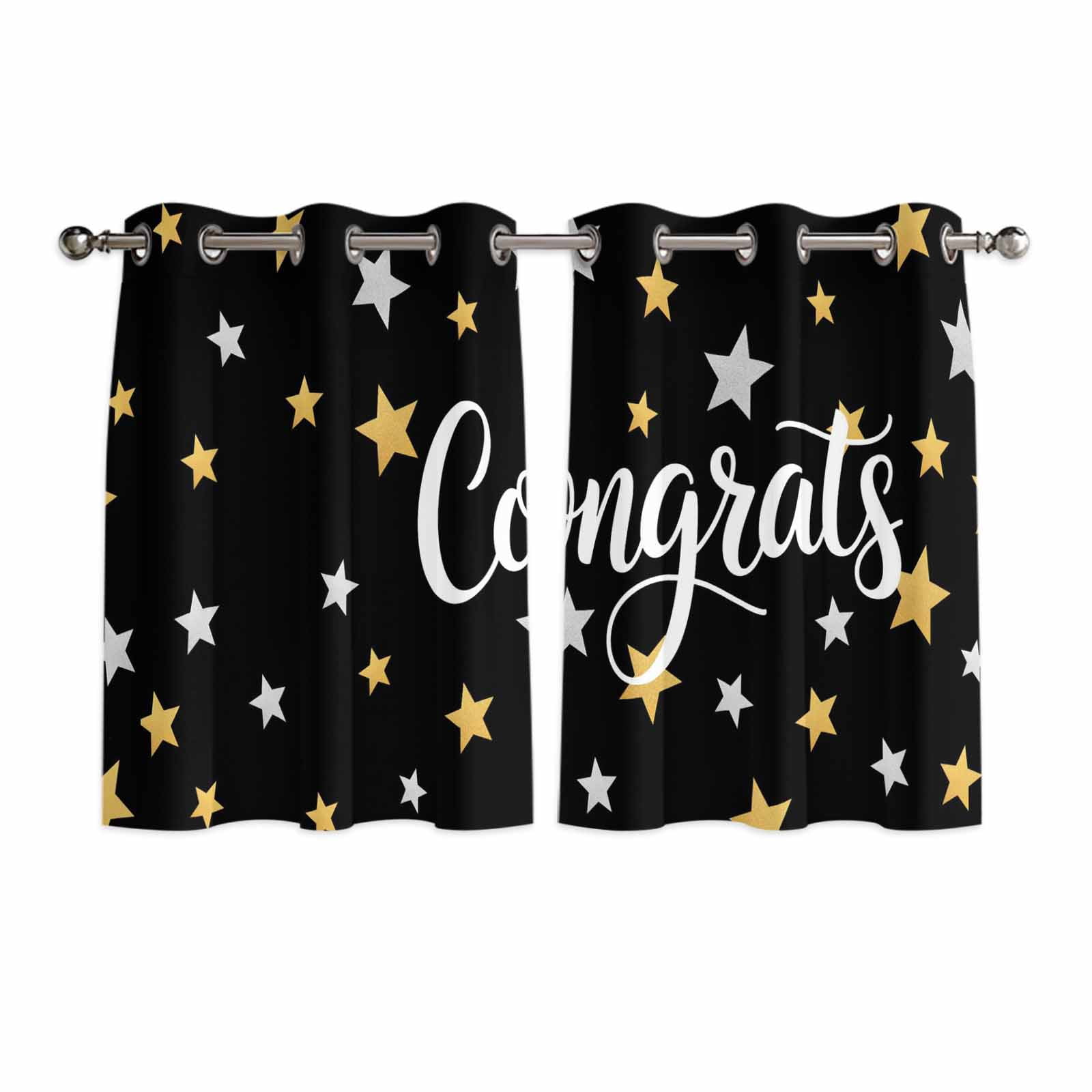 Black Graduation Kitchen Curtains Window Panels, Stars Modern Art ...