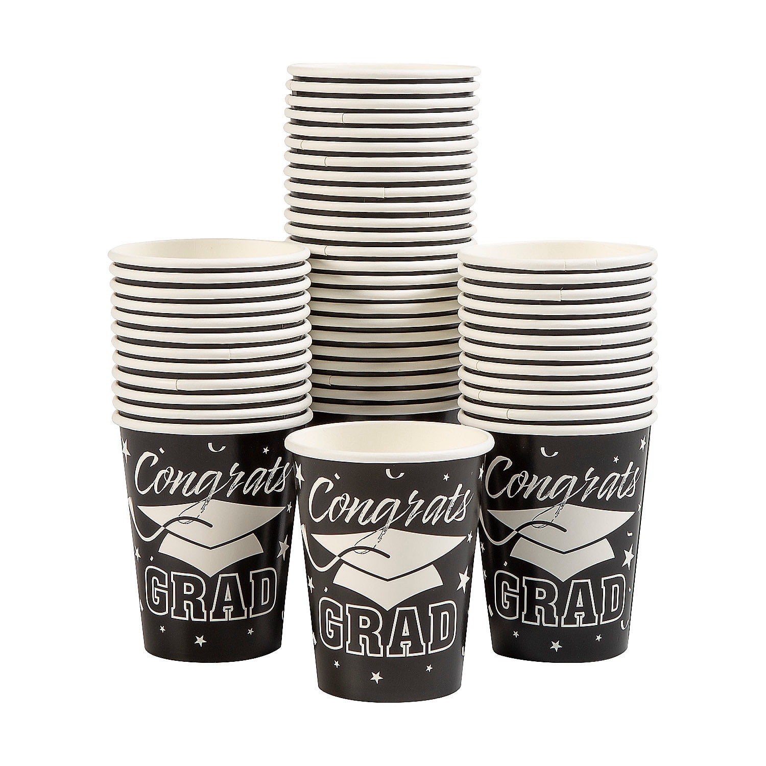 Black Graduation Party Congrats Grad & Cap Paper Cups Bulk 50 Pc ...