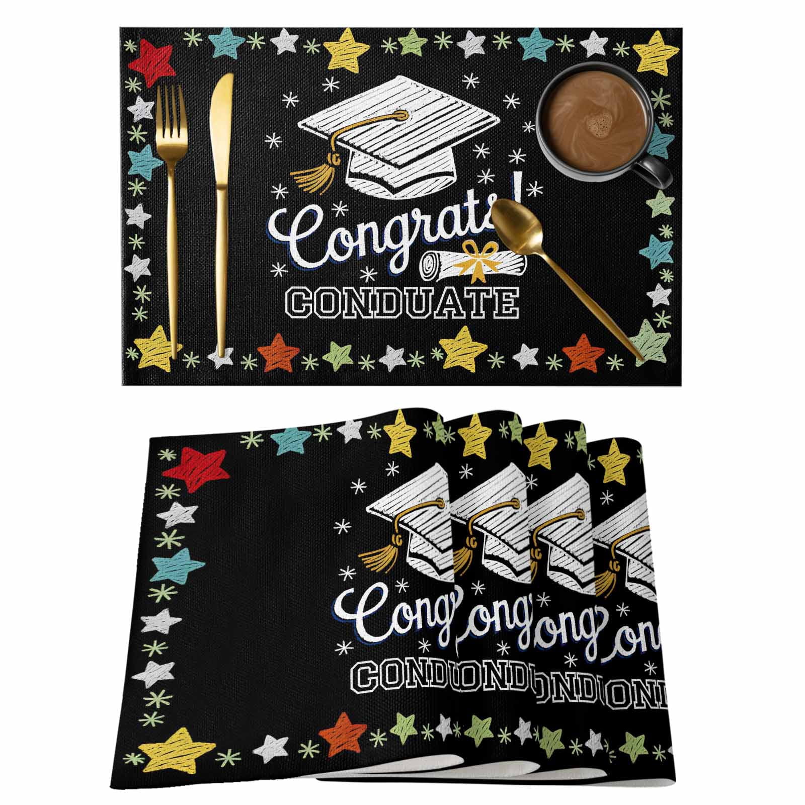 Black Graduation Placemats Set of 12, Colorful Star Placemats for ...