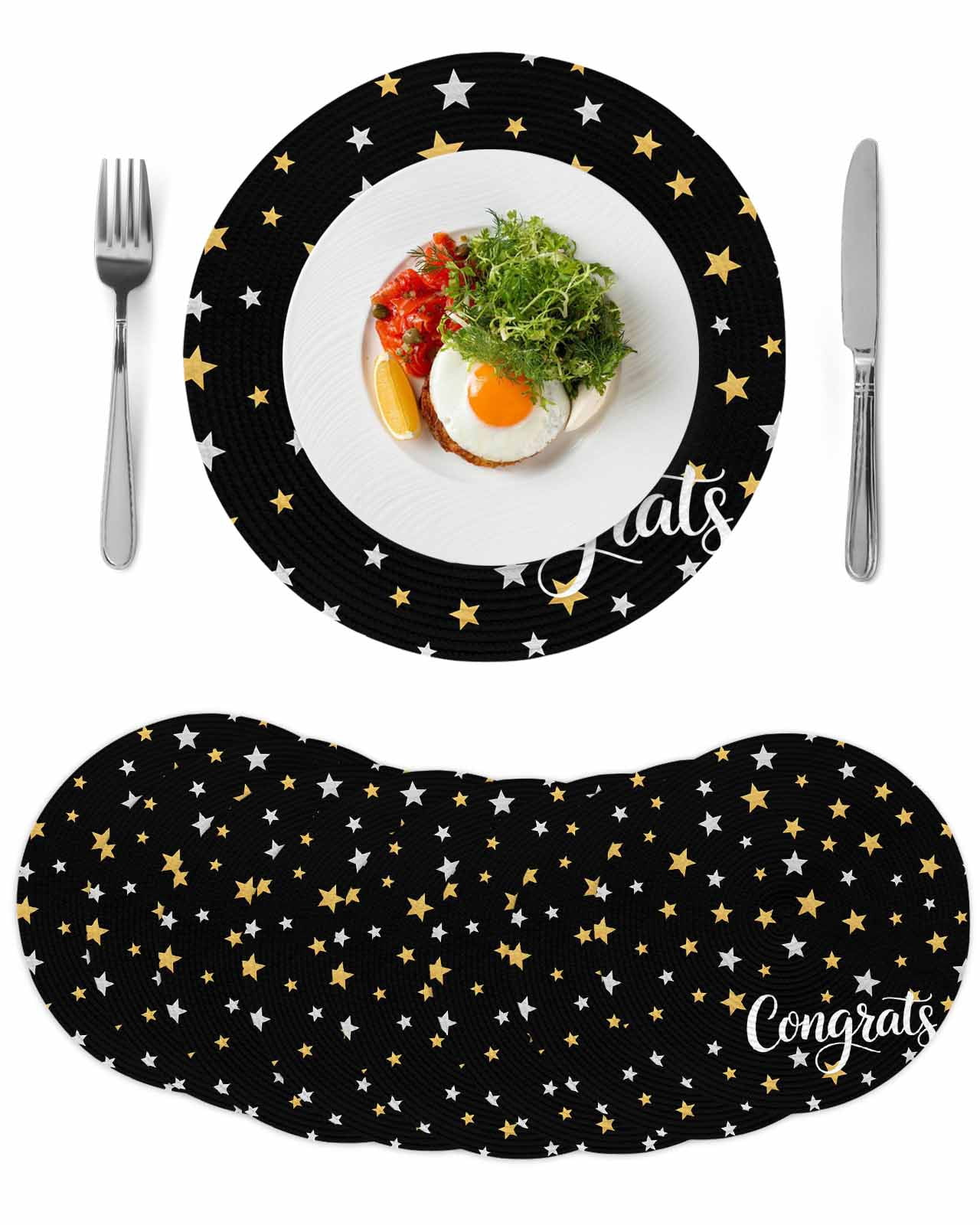 Black Graduation Round 13 Inch Placemats Set of 8, Stars Modern Art ...