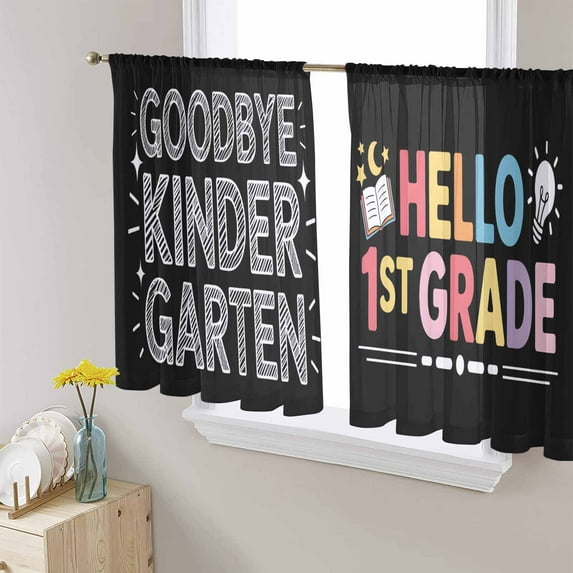 Black Graduation Sheer Curtains 54 Inches Length 2 Panels Set, Window ...