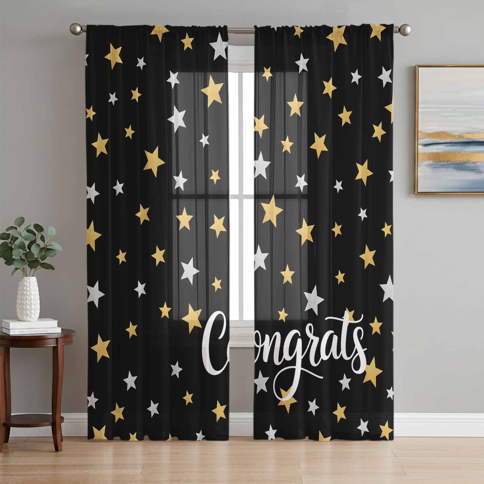 Black Graduation Sheer Curtains 84 Inch Length 2 Panels Set - Light ...