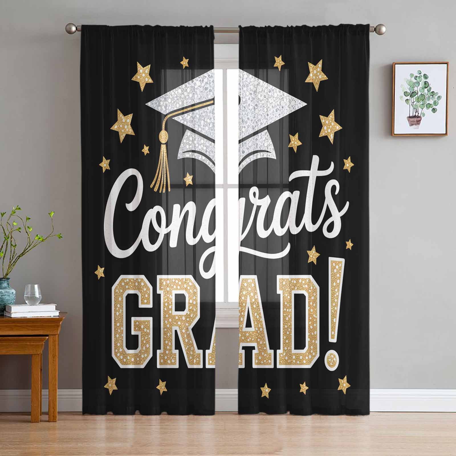 Black Graduation Sheer Curtains 96 Inches Long 2 Panels Set, Window ...