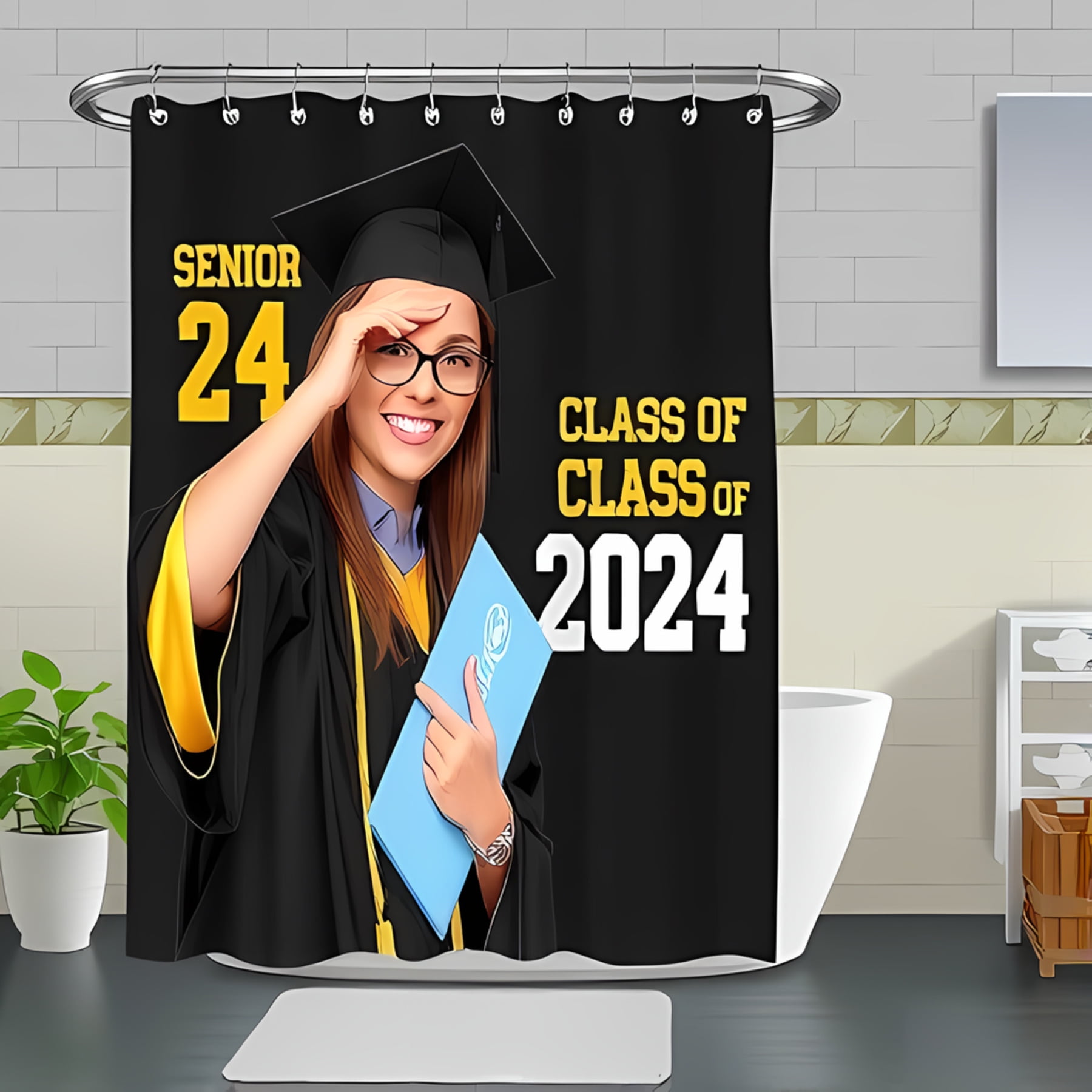 Black Graduation Shower Curtain with Celebratory Design Featuring ...