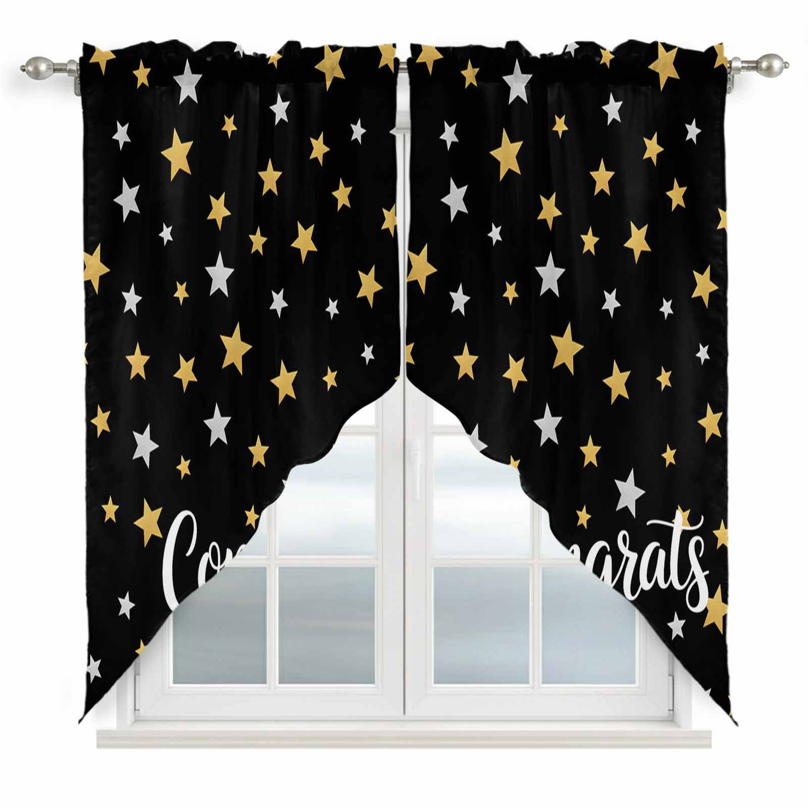 Black Graduation Swag Curtains for Kitchen/Bedroom/Living Room, Stars ...