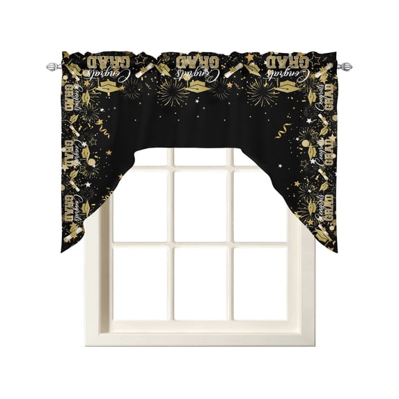 Black Graduation Swag Curtains for Kitchen Golden Celebration Ribbon ...