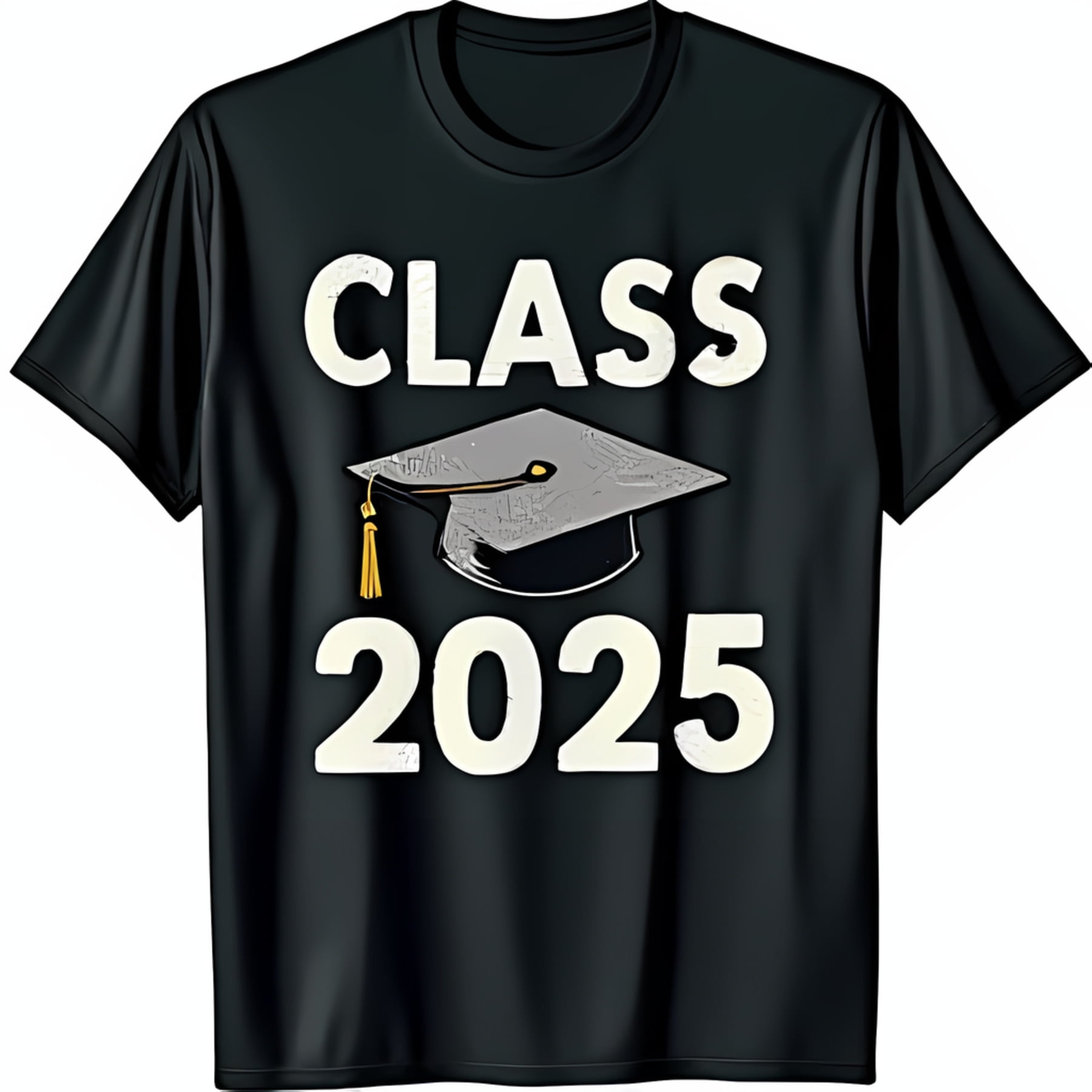 Black Graduation T-Shirt for Class of 2025 White Text with Grey Design ...