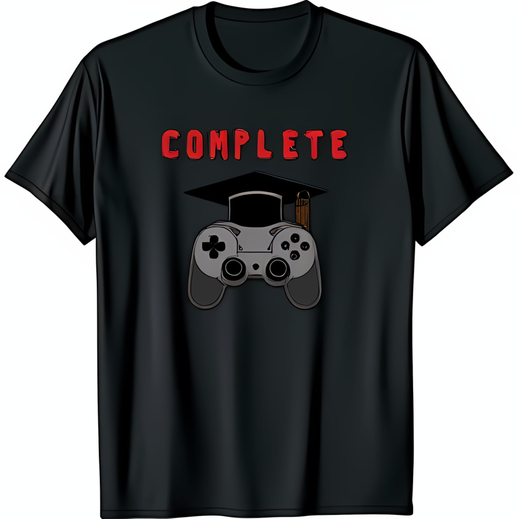 Black Graduation T-Shirt for Gamers White with Graduation & COMPLETE ...