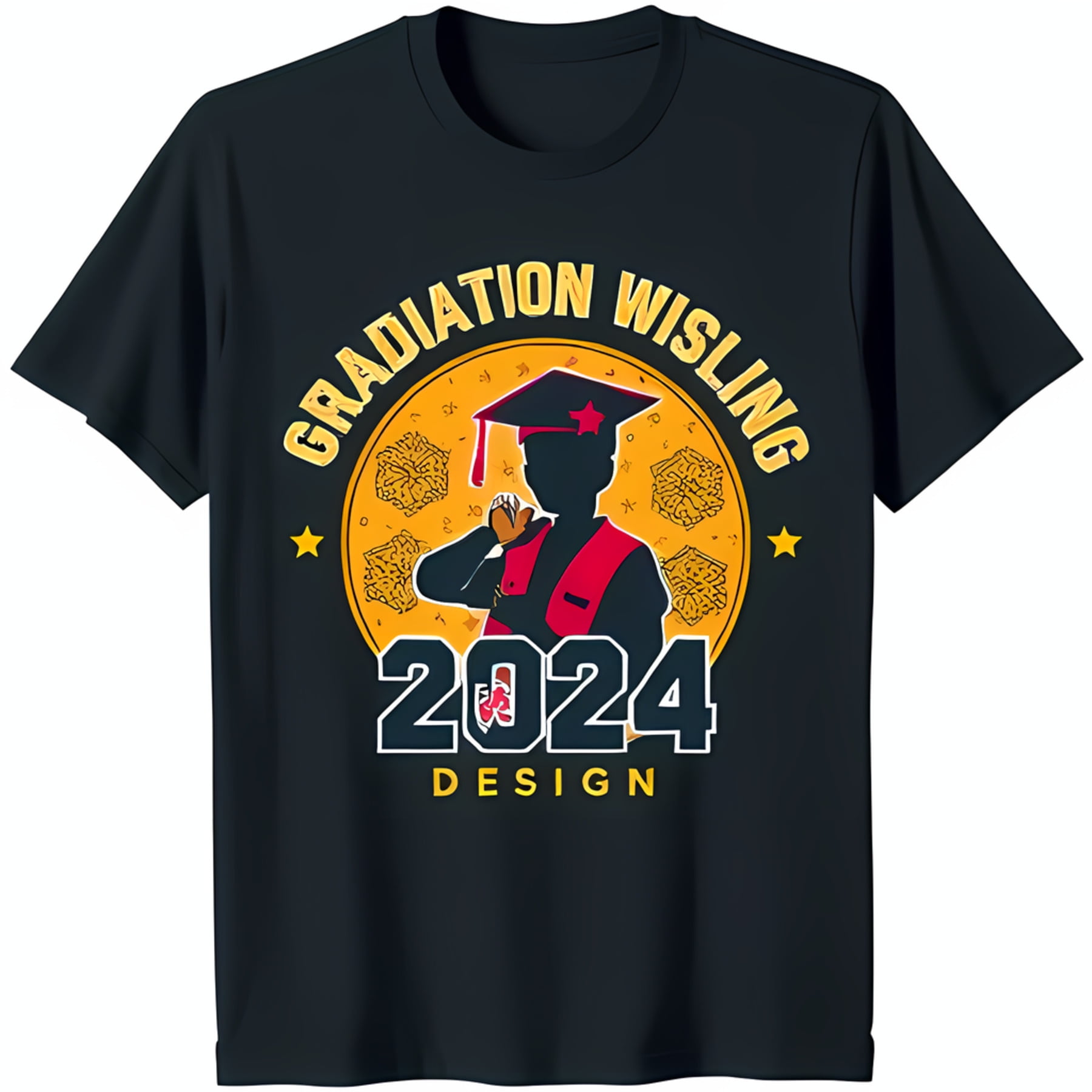 Black Graduation T-Shirt with & Gown Graphic 'Graduation Wisling 2024 ...