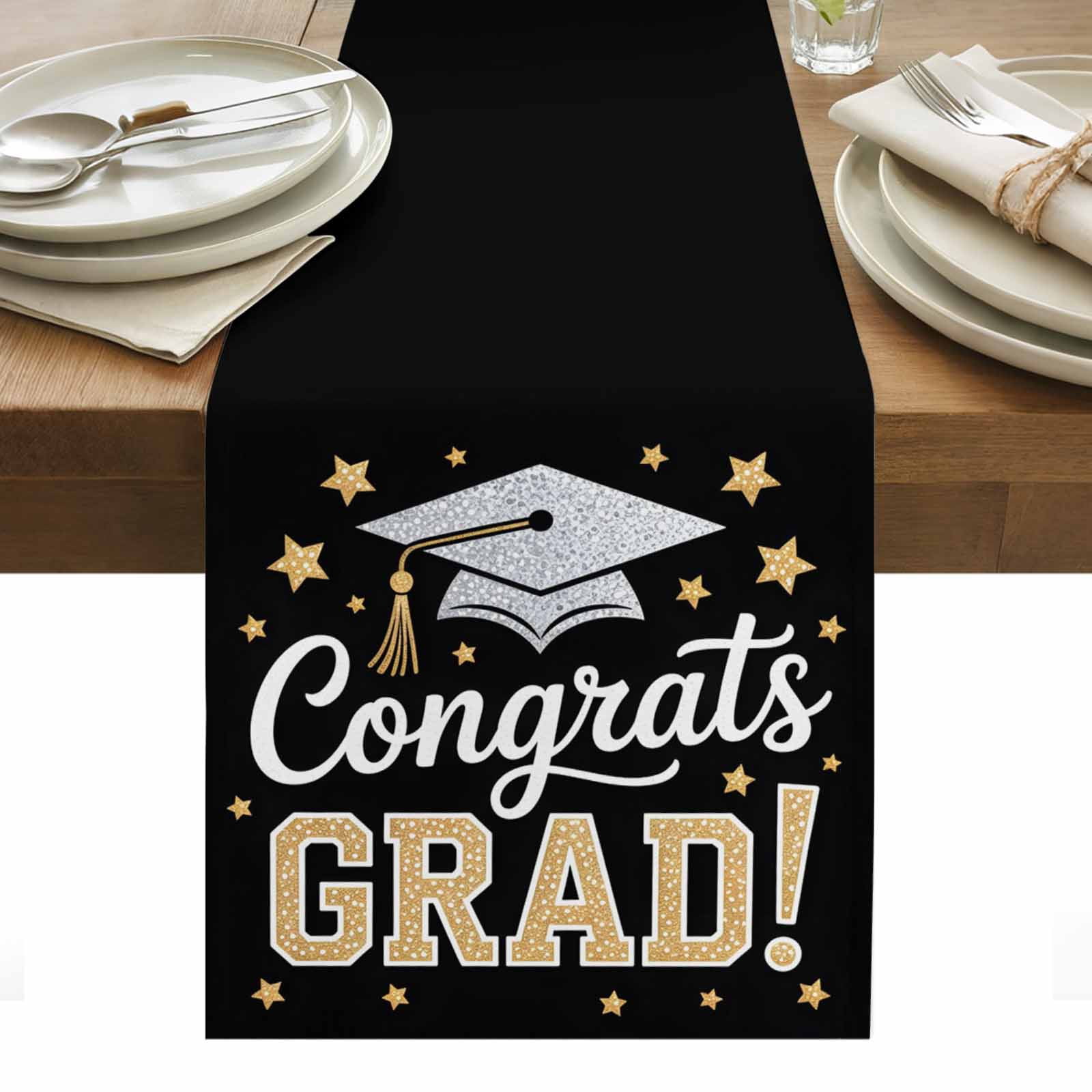 Black Graduation Table Runner - 36 Inch Long, Kitchen Dining Table ...