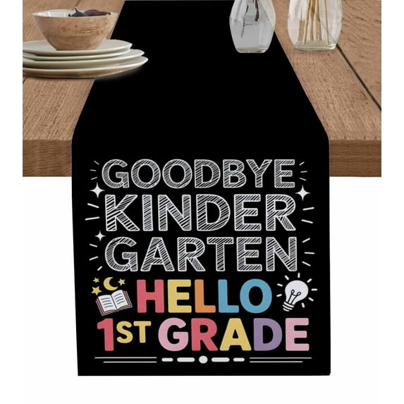 Black Graduation Table Runner 70 Inches, Funny Words Kindergarten Bed ...