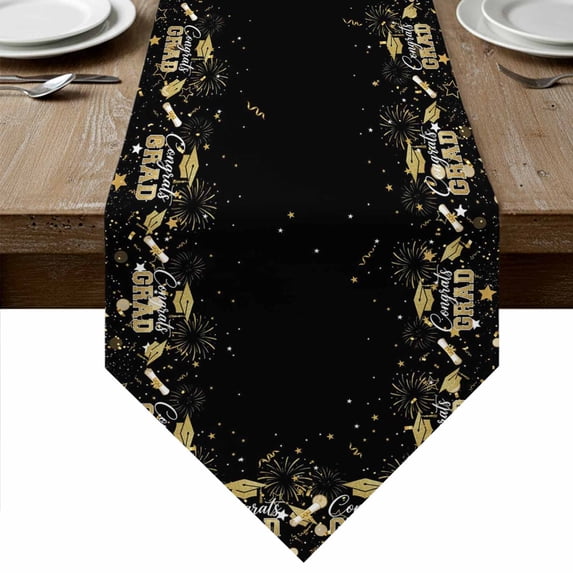 Black Graduation Table Runner Linen Burlap Table Runner 120 Inches Long ...