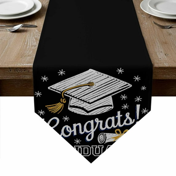 Black Graduation Table Runner Linen Burlap Table Runner 72 Inches Long ...