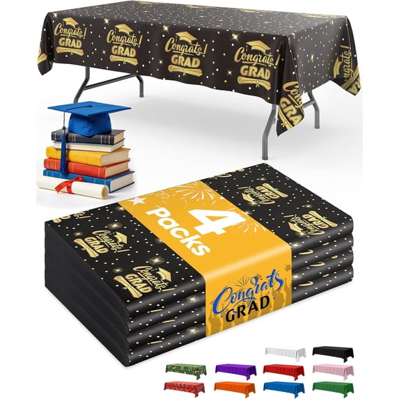 Black Graduation Tablecloth 2026 – 4 Pack 54" x 108" Disposable Table ...